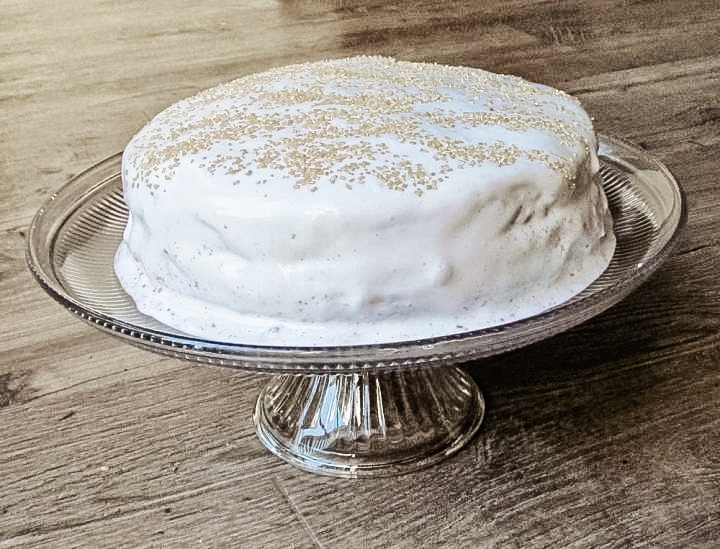 Nougat Cake with Fluffy White Frosting